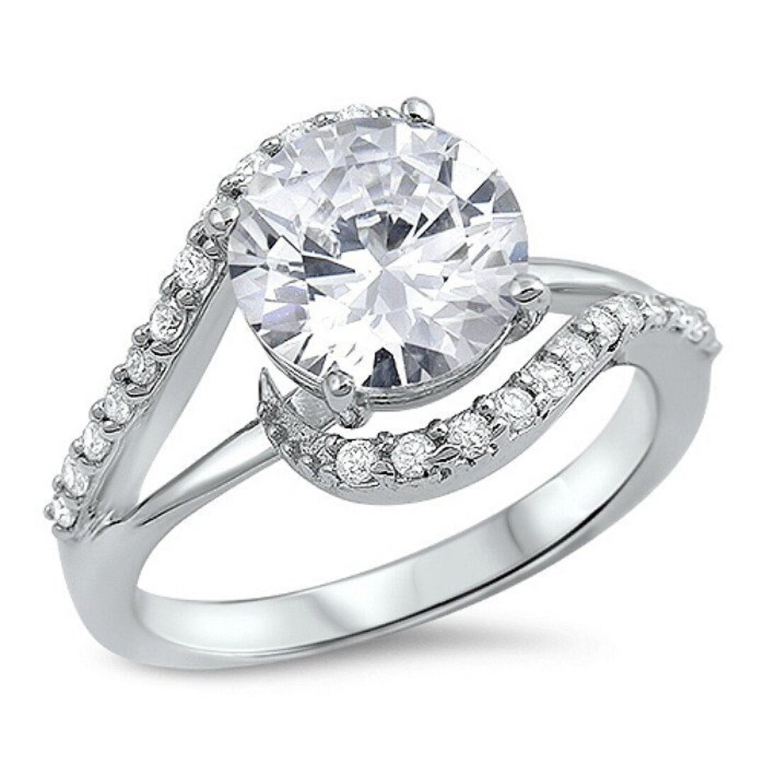 3.87ctw Round CZ With Pave Cubic Set With Trendy Swirl Floating 1/2 ...