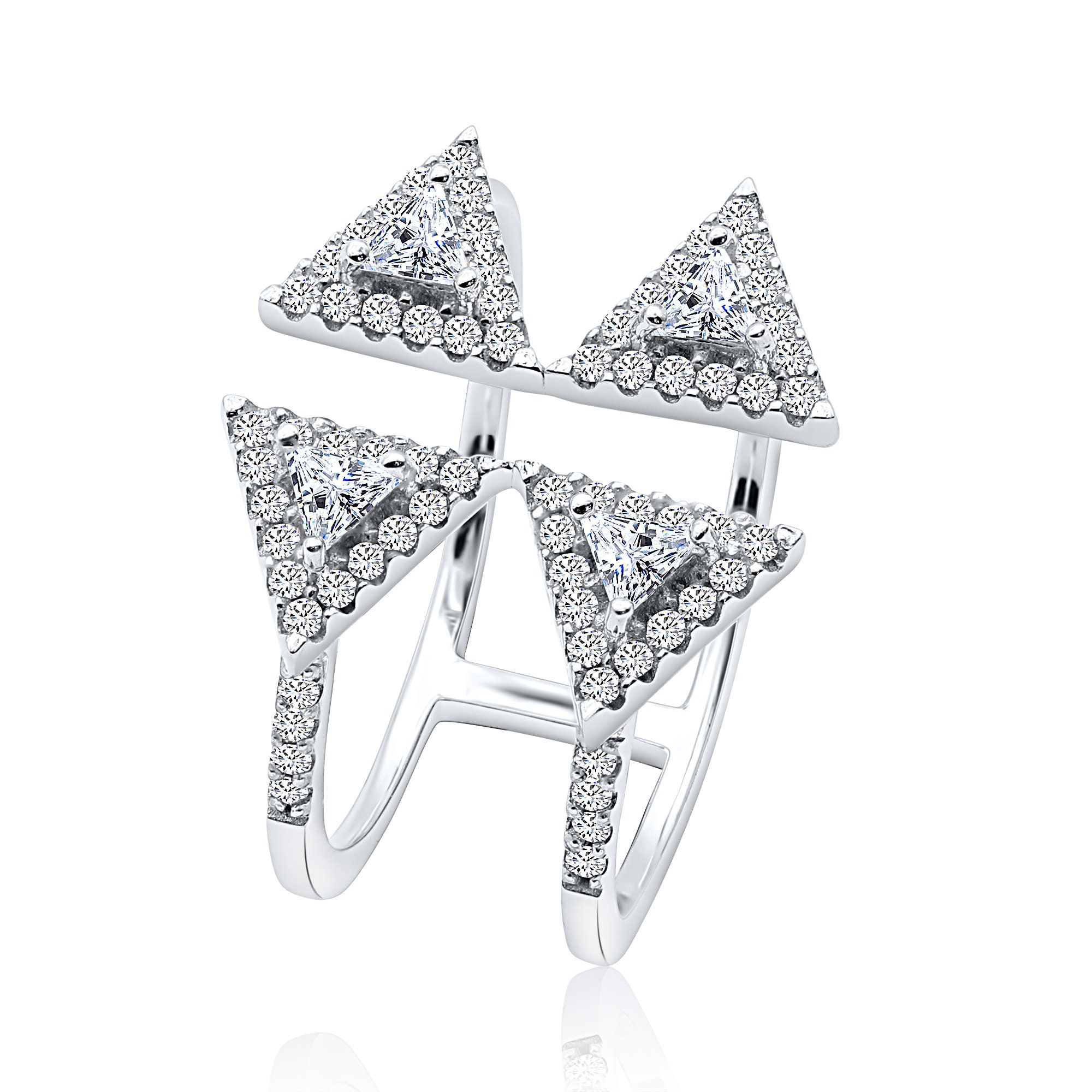 Vermeil Sterling Silver Cuff Ring: Floating Triangle CZ Adjustable Ring ...