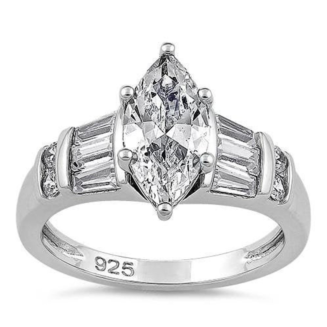 1CTW Marquise Center With Channel Set Baguette & Round CZ Accents Sides ...