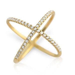 Pave VVS1 D Color CZ Open Long X Criss Cross Over Black Rose Yellow ...