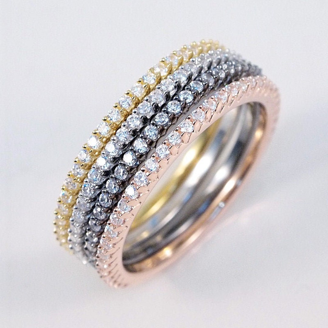 CZ Eternity Ring: Pave Prong Set Vermeil Sterling Silver Band - Etsy