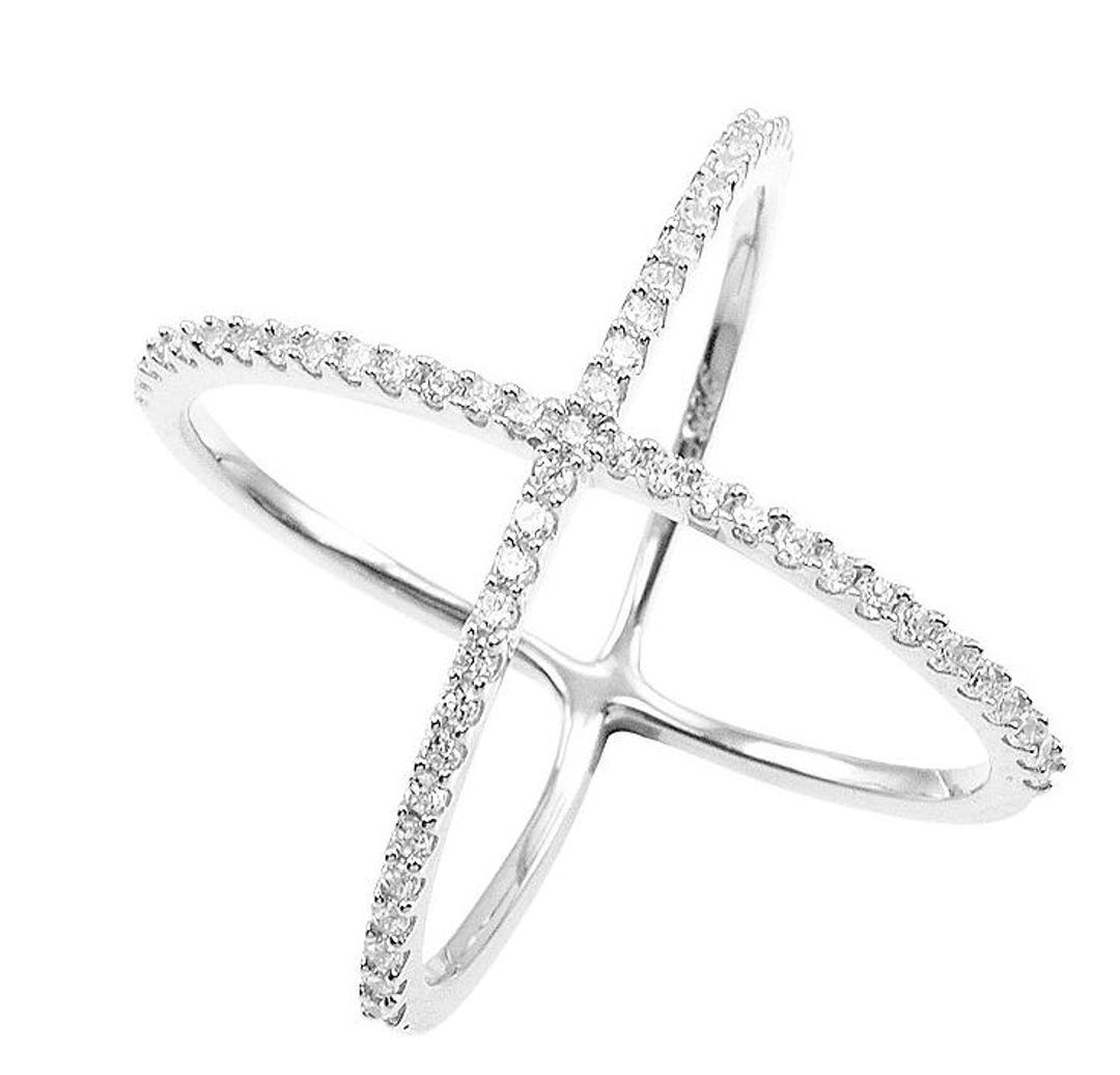 Sterling Silver Criss Cross CZ Statement Ring - Etsy