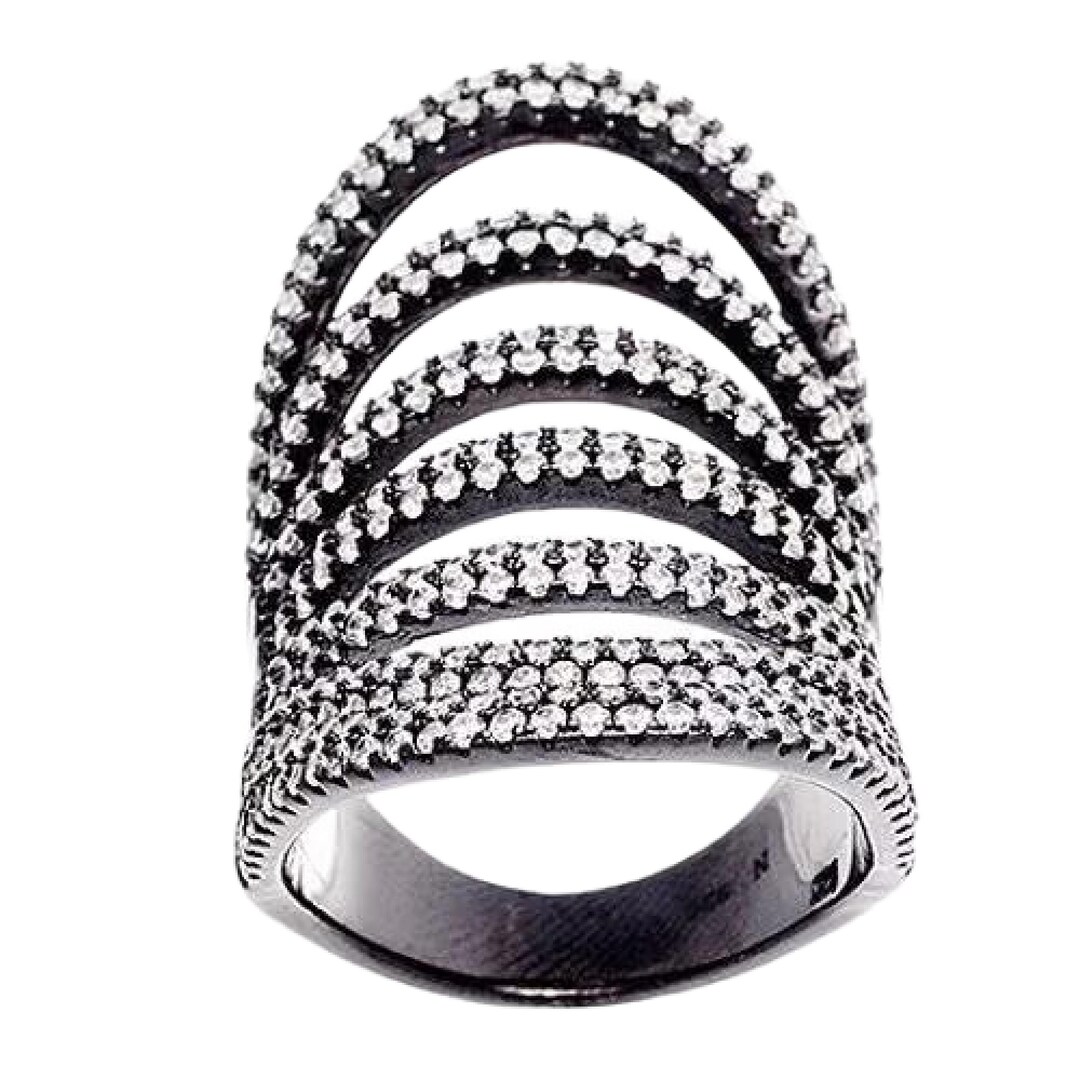 Long Pave CZ Sterling Silver Ring - 7 Row Knuckle Band - Etsy
