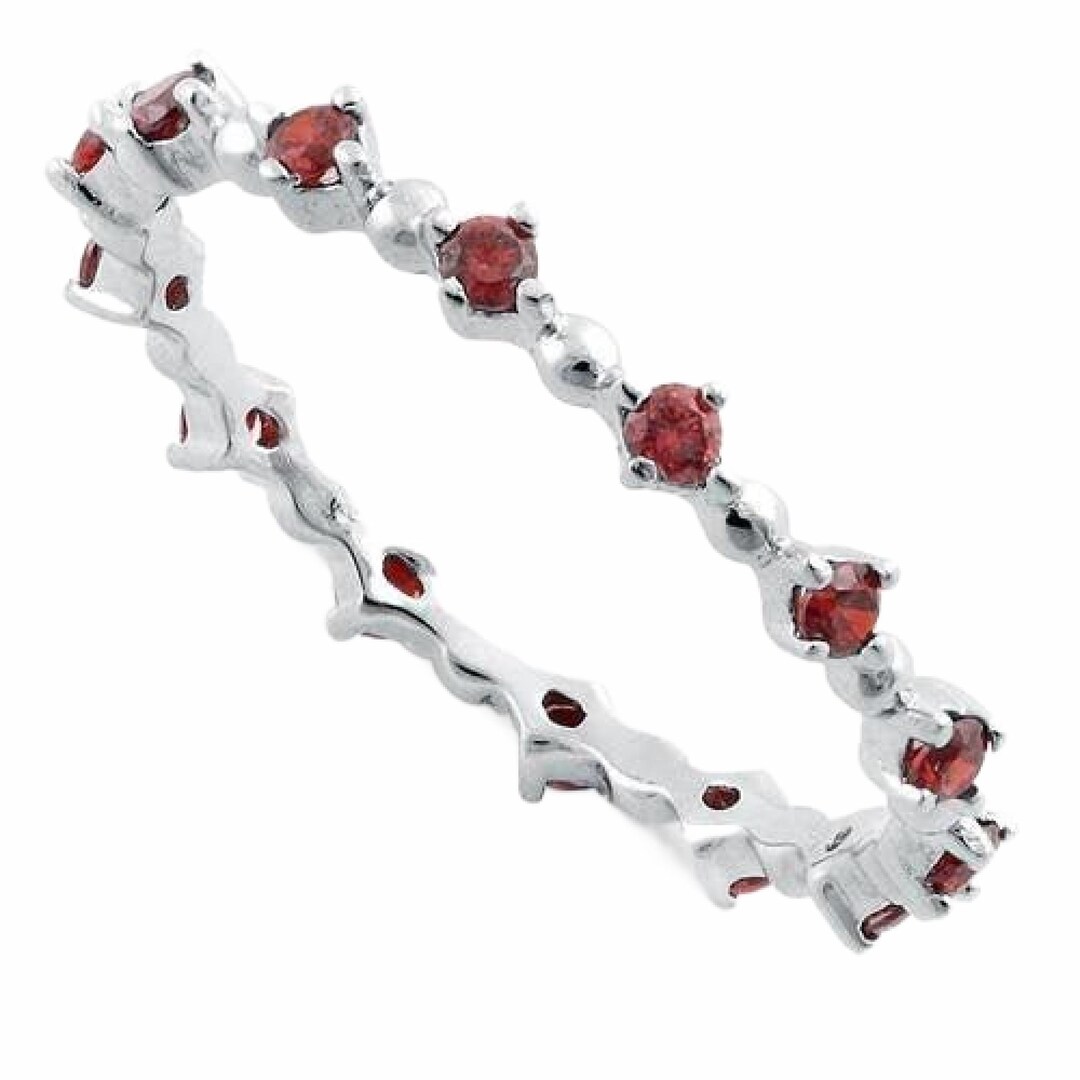 Sterling Silver Ruby CZ Eternity Ring - Thin Stackable Band - Etsy