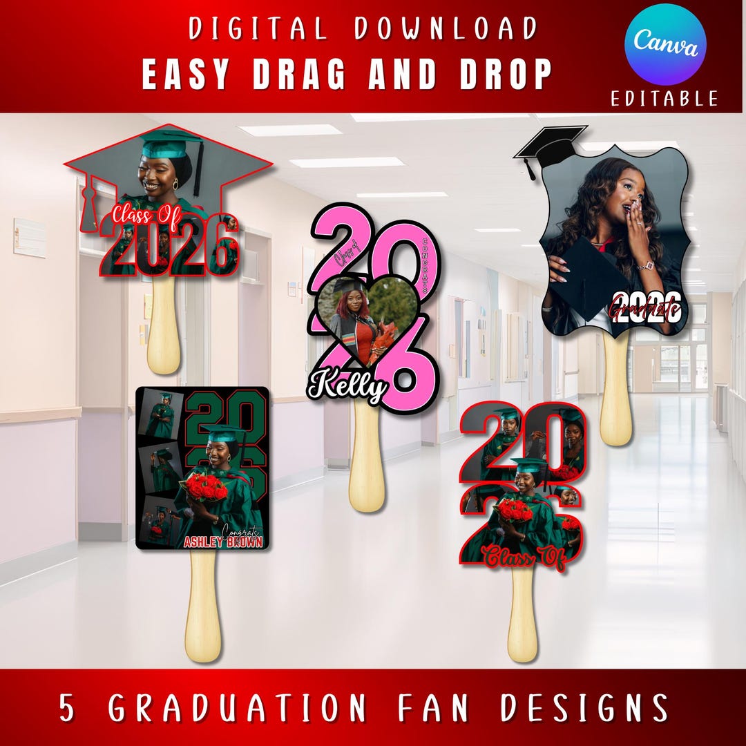 Class of 2026 Graduation Fan Bundle, Senior 2026 Photo Paddle 5 Fans ...