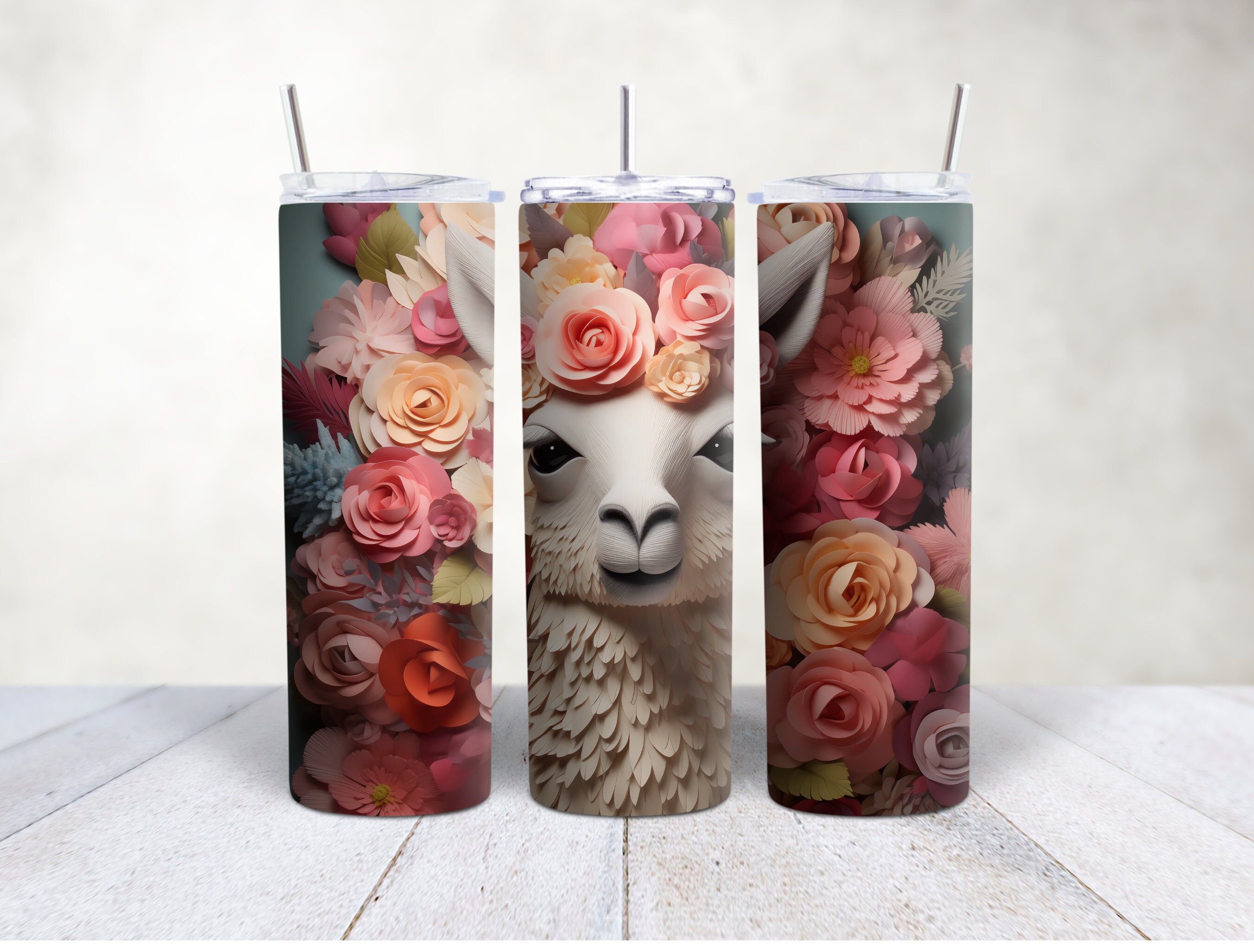 Llama Lama Flower Floral Wrap, Seamless 3D, 20 Oz. Skinny Straight ...