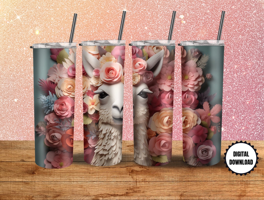 Llama Lama Flower Floral Wrap, Seamless 3D, 20 Oz. Skinny Straight ...