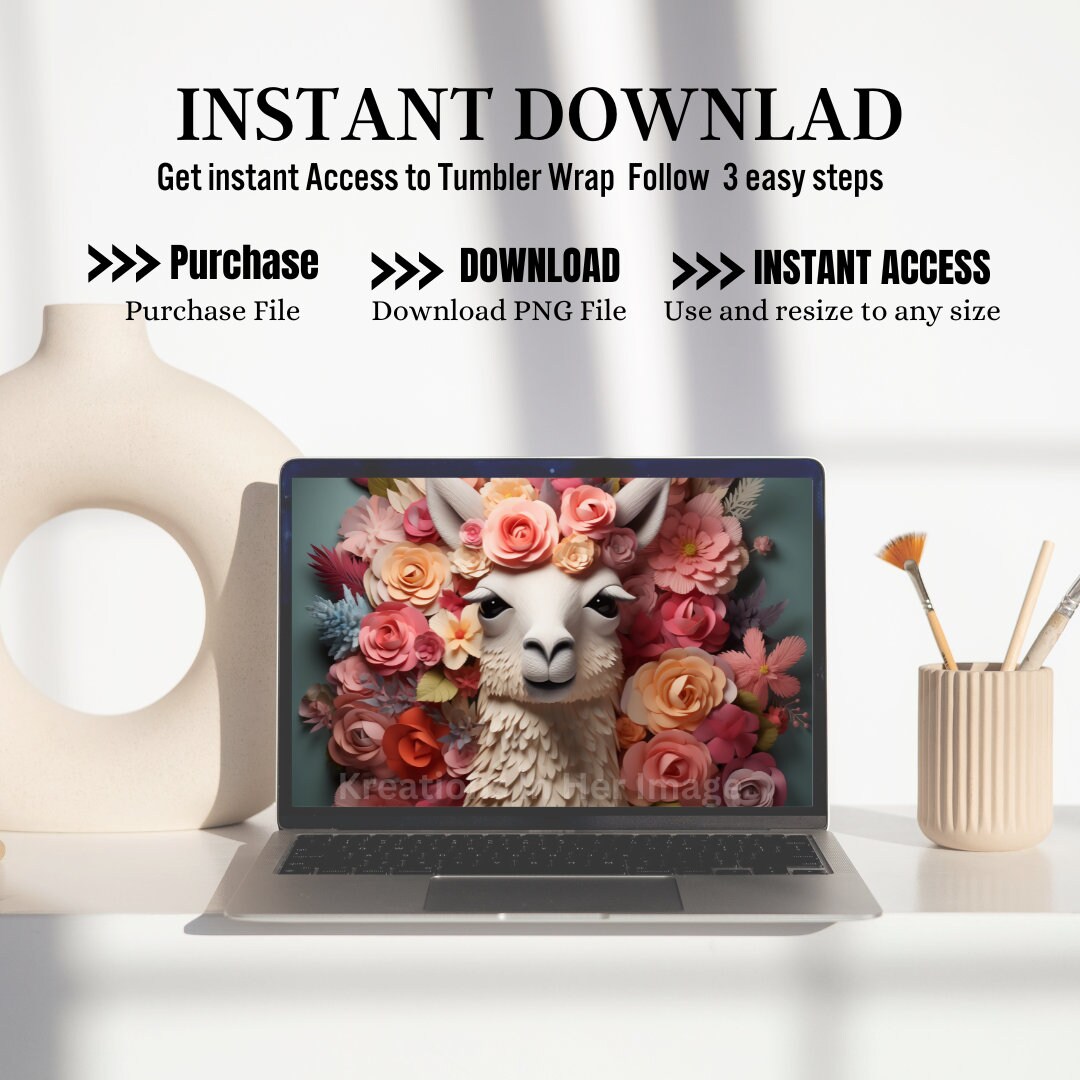 Llama Lama Flower Floral Wrap, Seamless 3D, 20 Oz. Skinny Straight ...