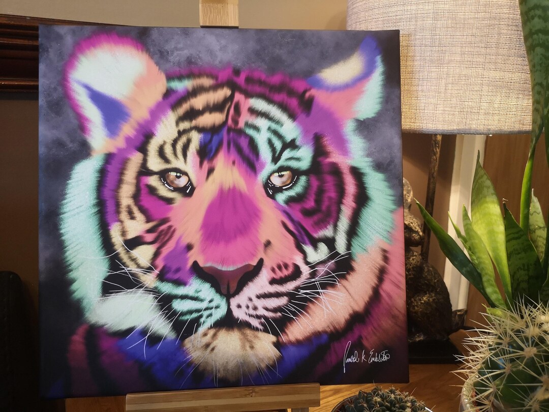 Limited Edition Multicoloured Tiger Face Canvas Print Digital Art Home ...