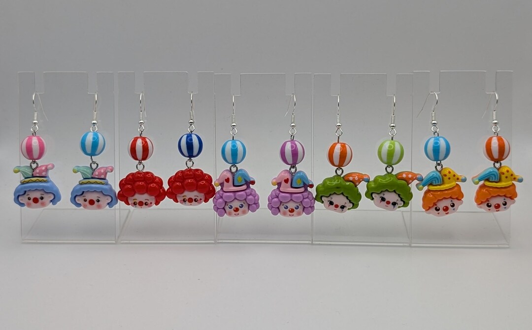 Quirky Colourful Clown Drop Earrings - Etsy