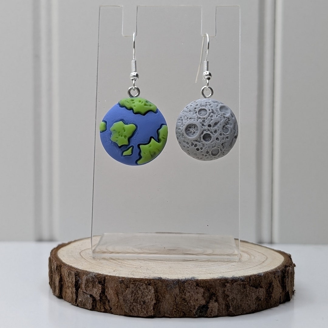 Quirky Space Themed Odd Earrings, Earth and Moon Earrings, Unusual ...