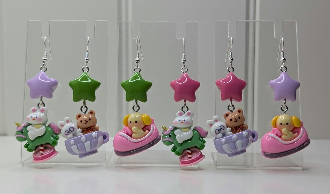 Cute, Colourful Kawaii Animal Fair Ground Ride Odd Earrings - Etsy
