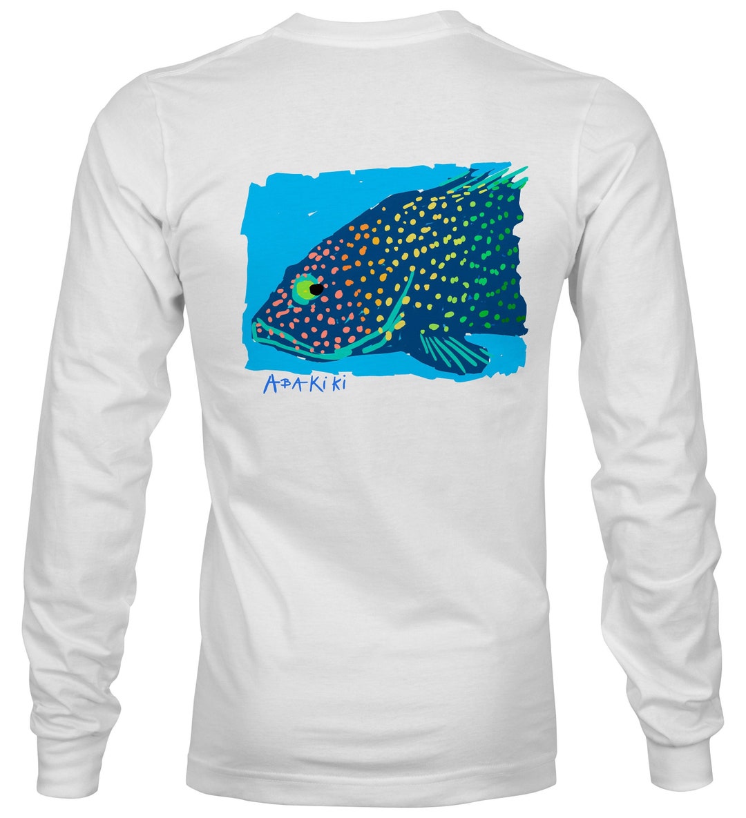Abakiki™ Navy Spotted Grouper Crew Neck Performance Long Sleeve Shirt ...