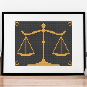 Scales Cross Stitch Pattern Balance Justice Rustic Design 1 Color - Etsy