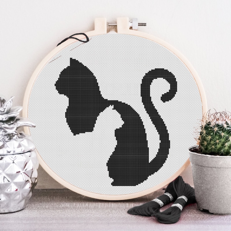 Cat Black Work Cross Stitch - Etsy