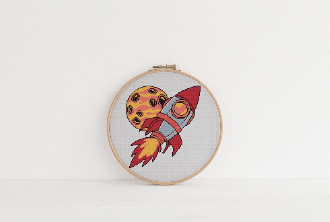 Rocket Ship Cross Stitch Pattern Outer Space Travel Distant Planet ...