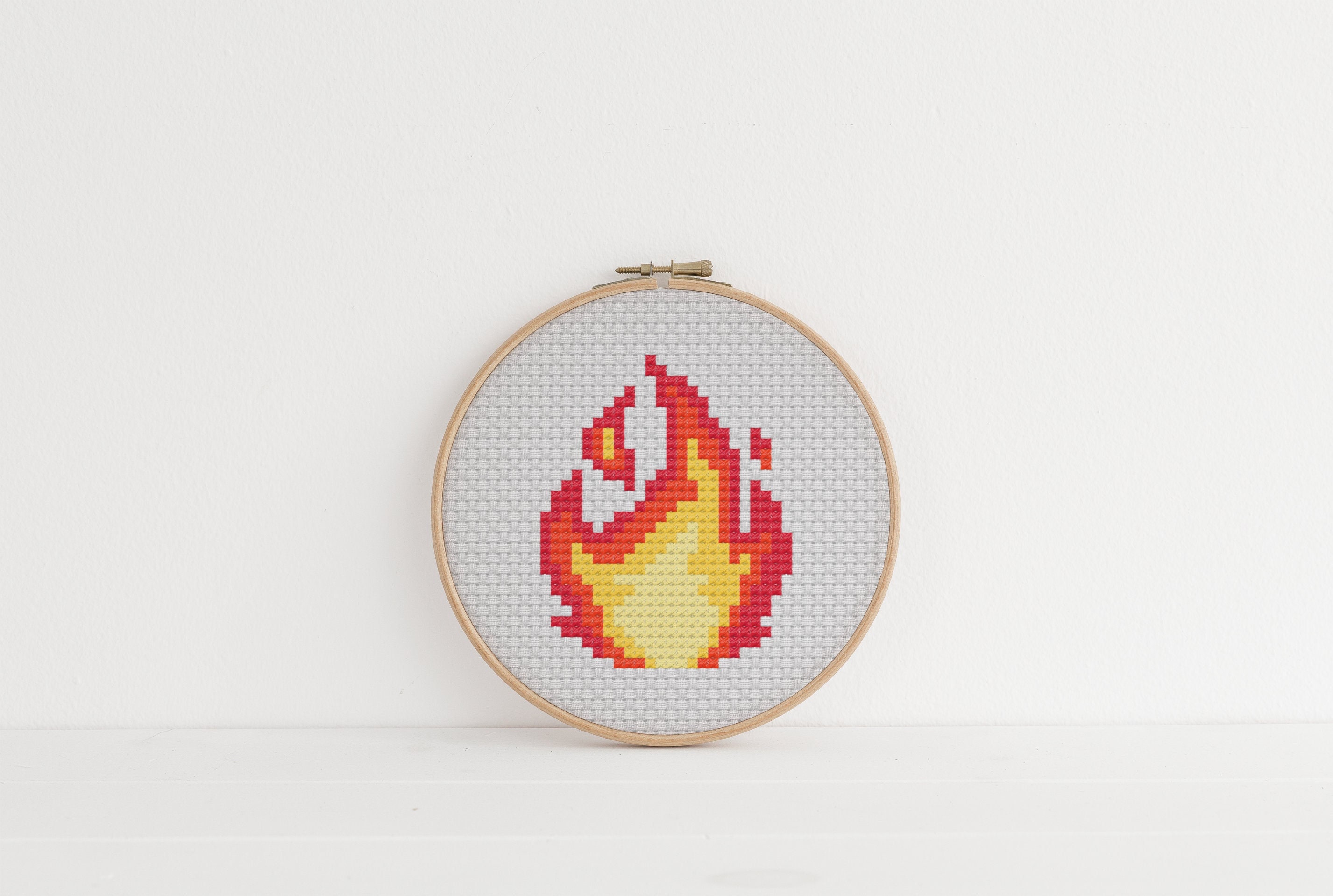Fire Emoji Cross Stitch Pattern Hot Lit Flame Cute Funny Design 4 ...