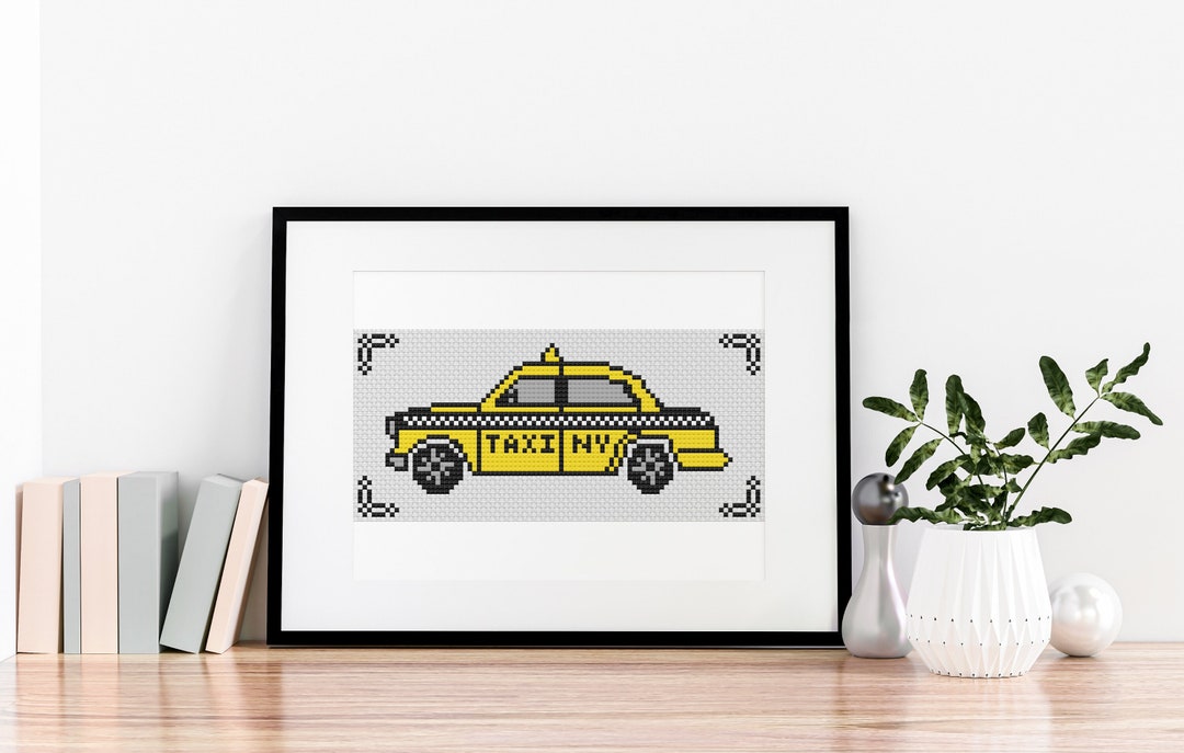 NYC Taxi Cross Stitch Pattern Yellow New York Cab Nostalgia Design 4 ...