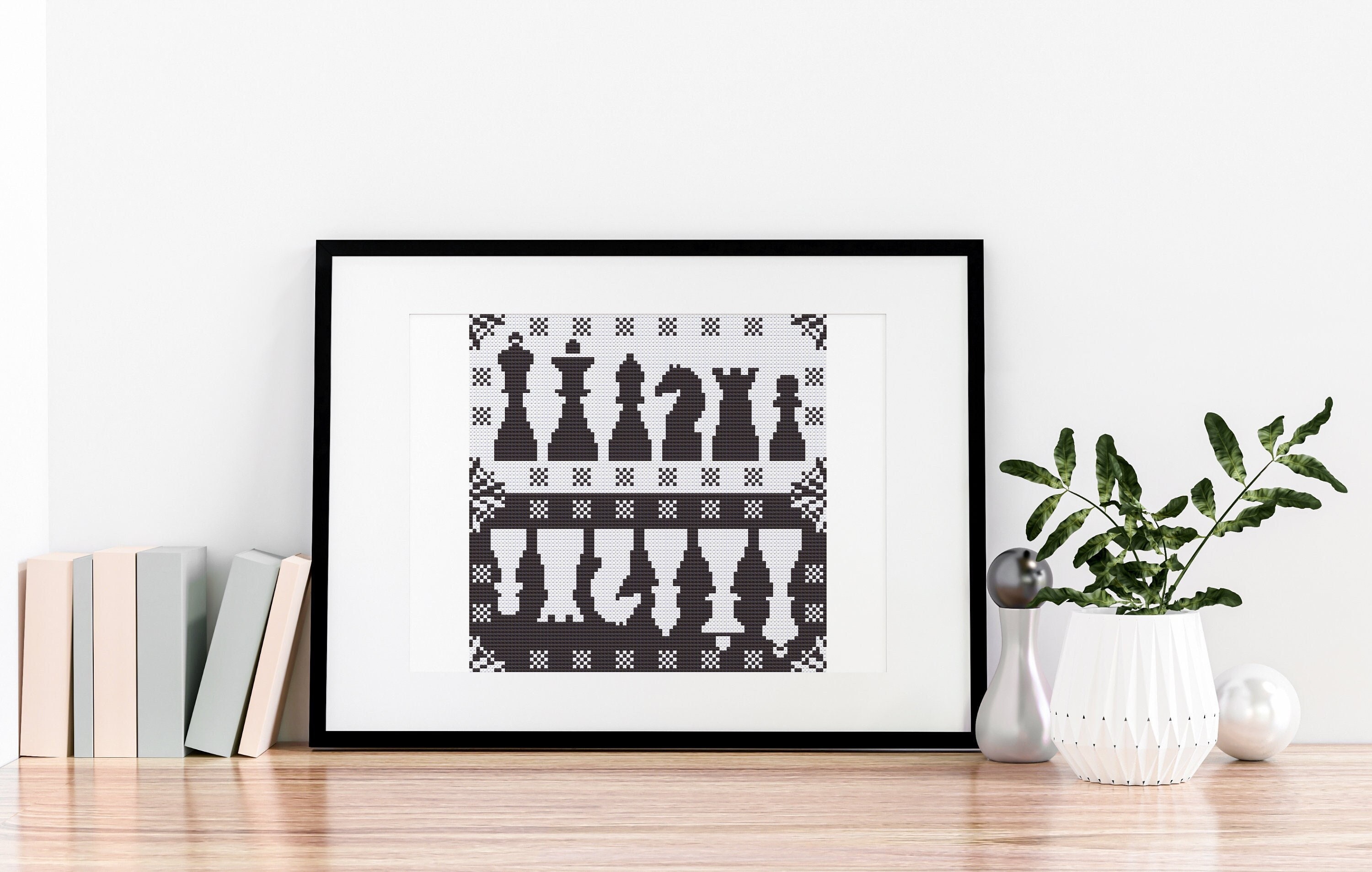 Mirrored Chess Set Cross Stitch Pattern Grandmaster Strategy Classic ...