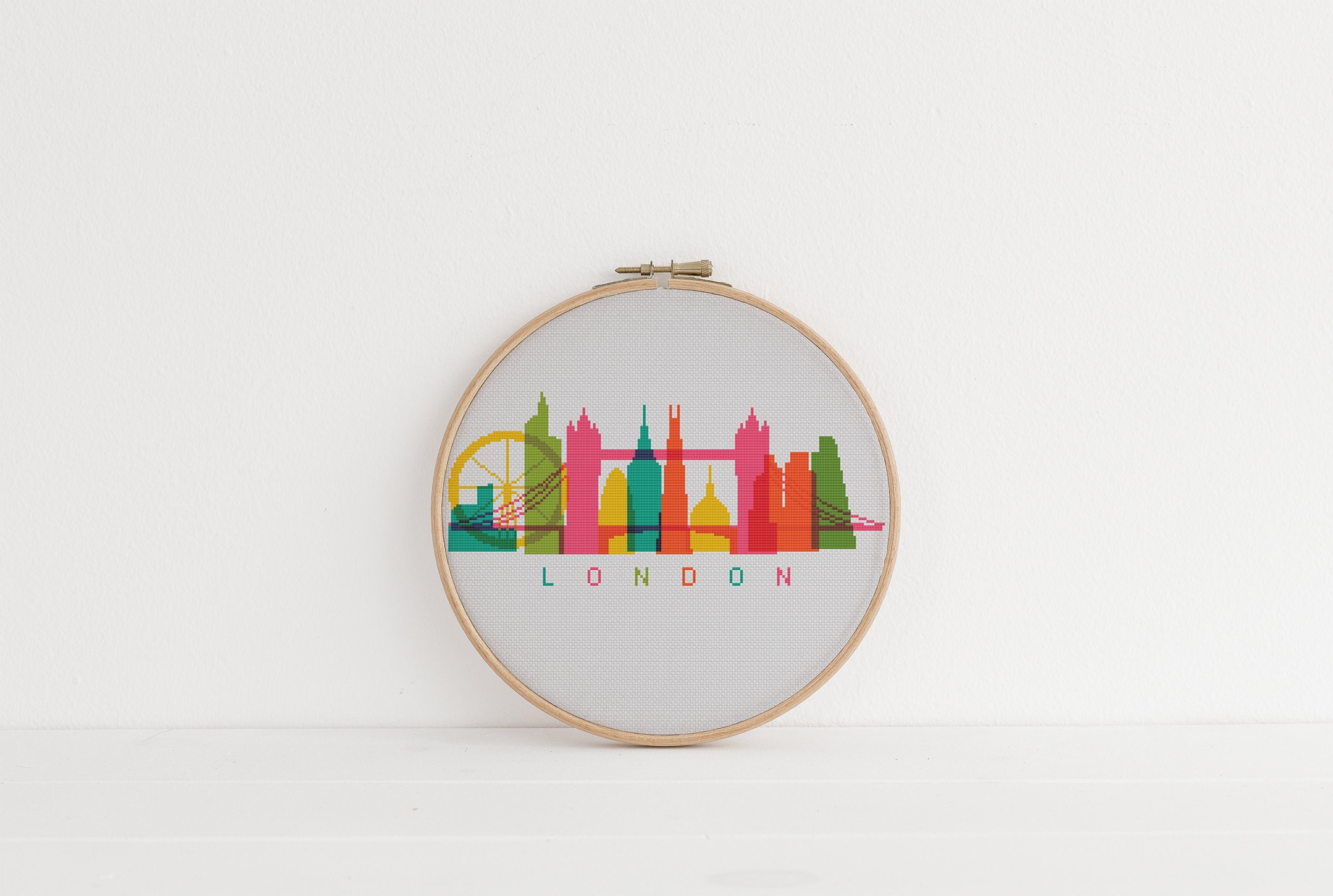 London Skyline Cross Stitch Pattern Beautiful Colorful City Landmark ...