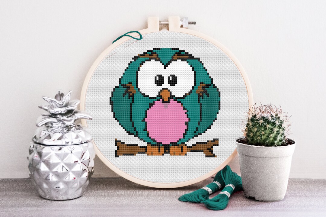 Beginner Cross Stitch Pattern Cute Owl Fun Design 8 Colors - Etsy