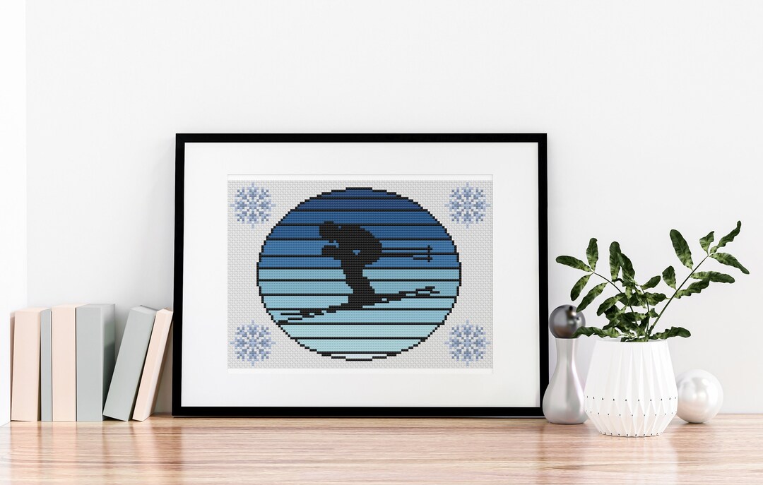 Skiing Cross Stitch Pattern Winter Sports Snow Ski Design 10 Colors - Etsy