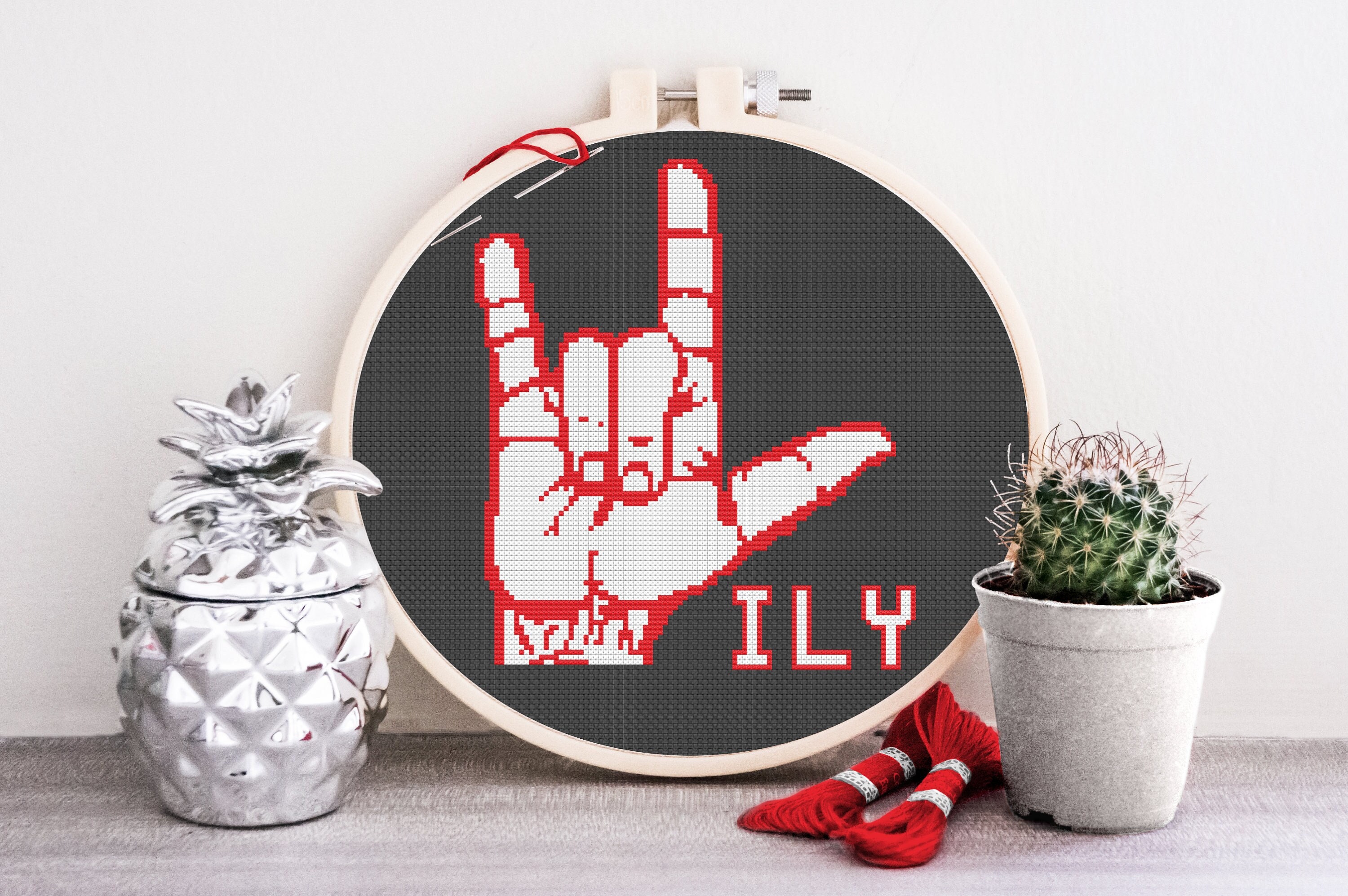 I Love You ASL Cross Stitch Pattern Modern Counted Romantic Sign ...