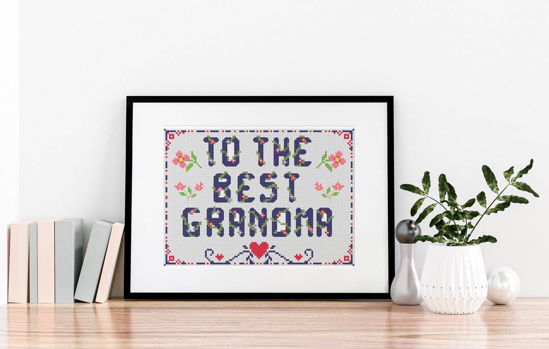 Best Grandma Cross Stitch Pattern Cute Family Love Design 12 Colors - Etsy