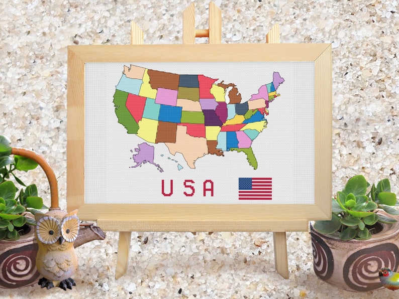 United States Map Cross Stitch Pattern Counted USA Flag Design 20 ...