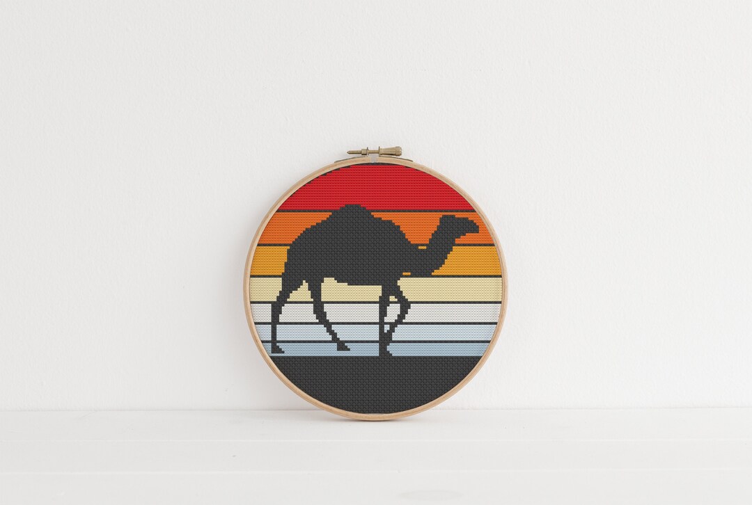 Retro Sunset Camel Cross Stitch Pattern Colorful Silhouette Animal ...