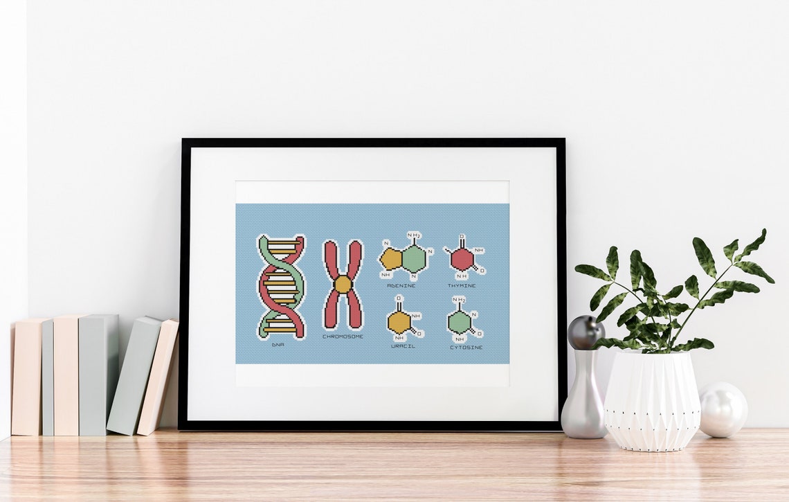 Cute Genetics Cross Stitch Pattern Kawaii DNA Illustration Design 5 ...