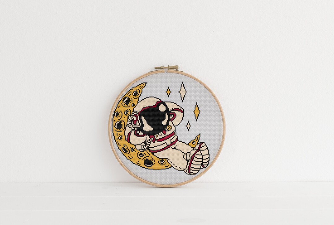 Astronaut on the Moon Cross Stitch Pattern Cute Relaxing Design 4 ...