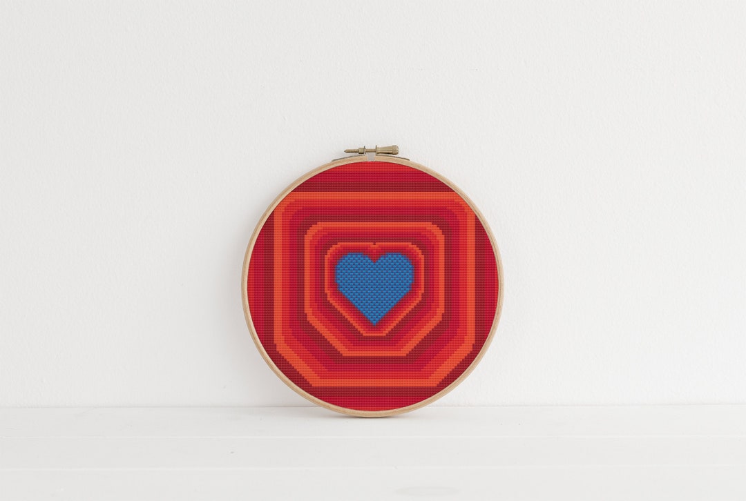 Trippy Valentine Cross Stitch Pattern Colorful Artistic Heart Beginner ...