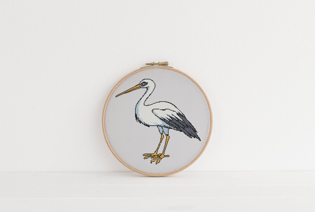 Stork Cross Stitch Pattern Beautiful Bird Nature Lover Design 5 Colors ...