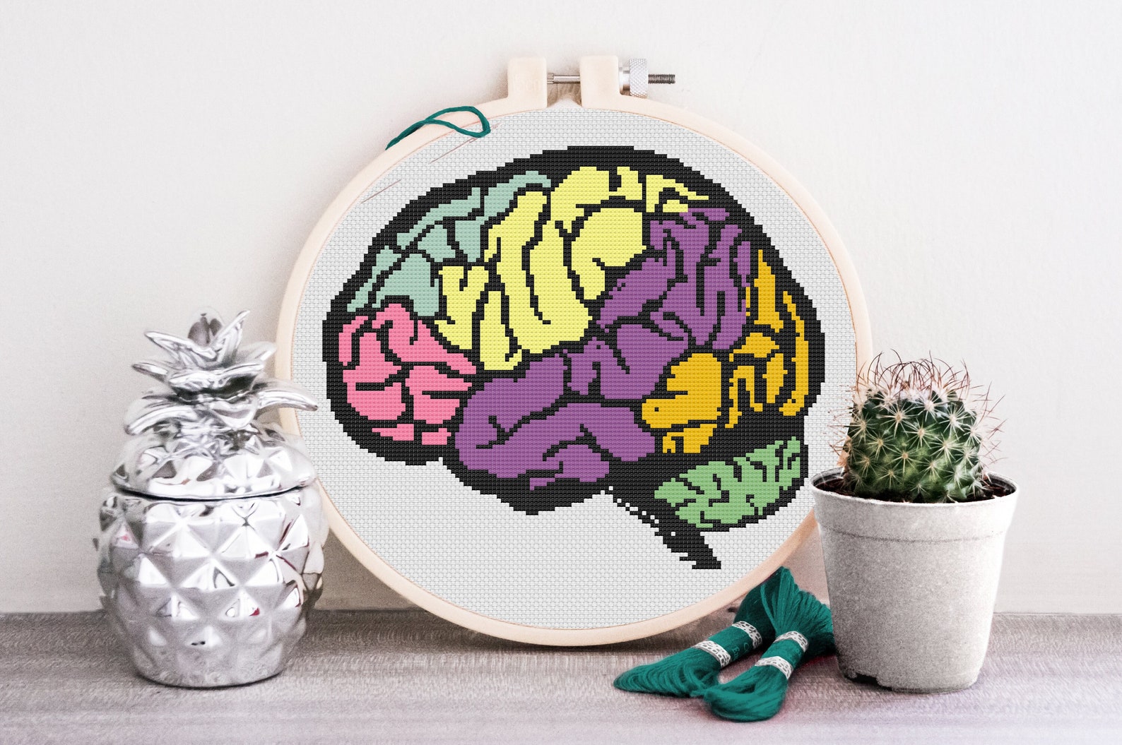Colorful Brain Cross Stitch Pattern Modern Counted Medical Design 7 ...