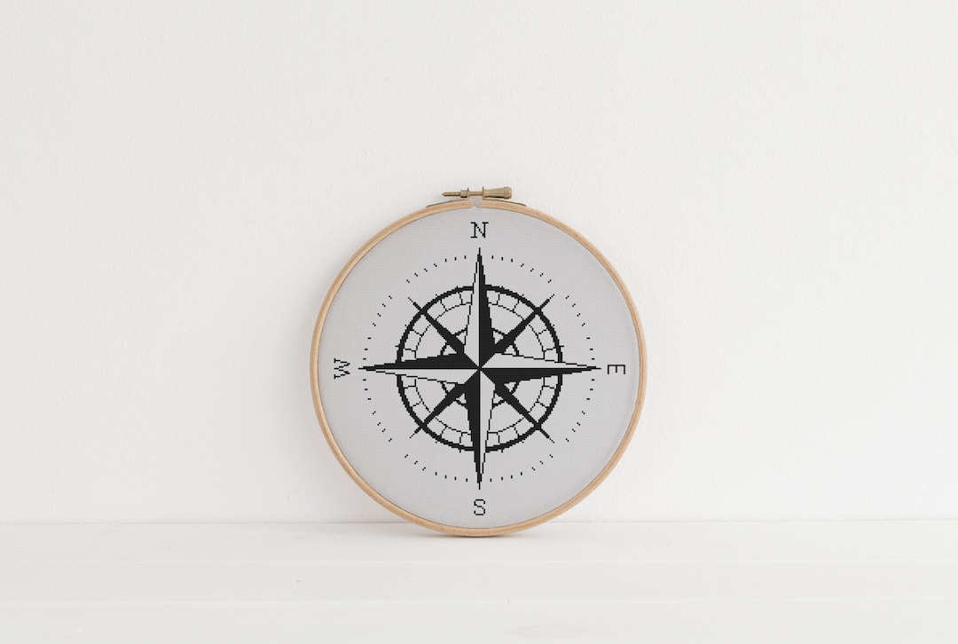 Compass Rose Cross Stitch Pattern Rustic Adventure Nautical Navigation ...