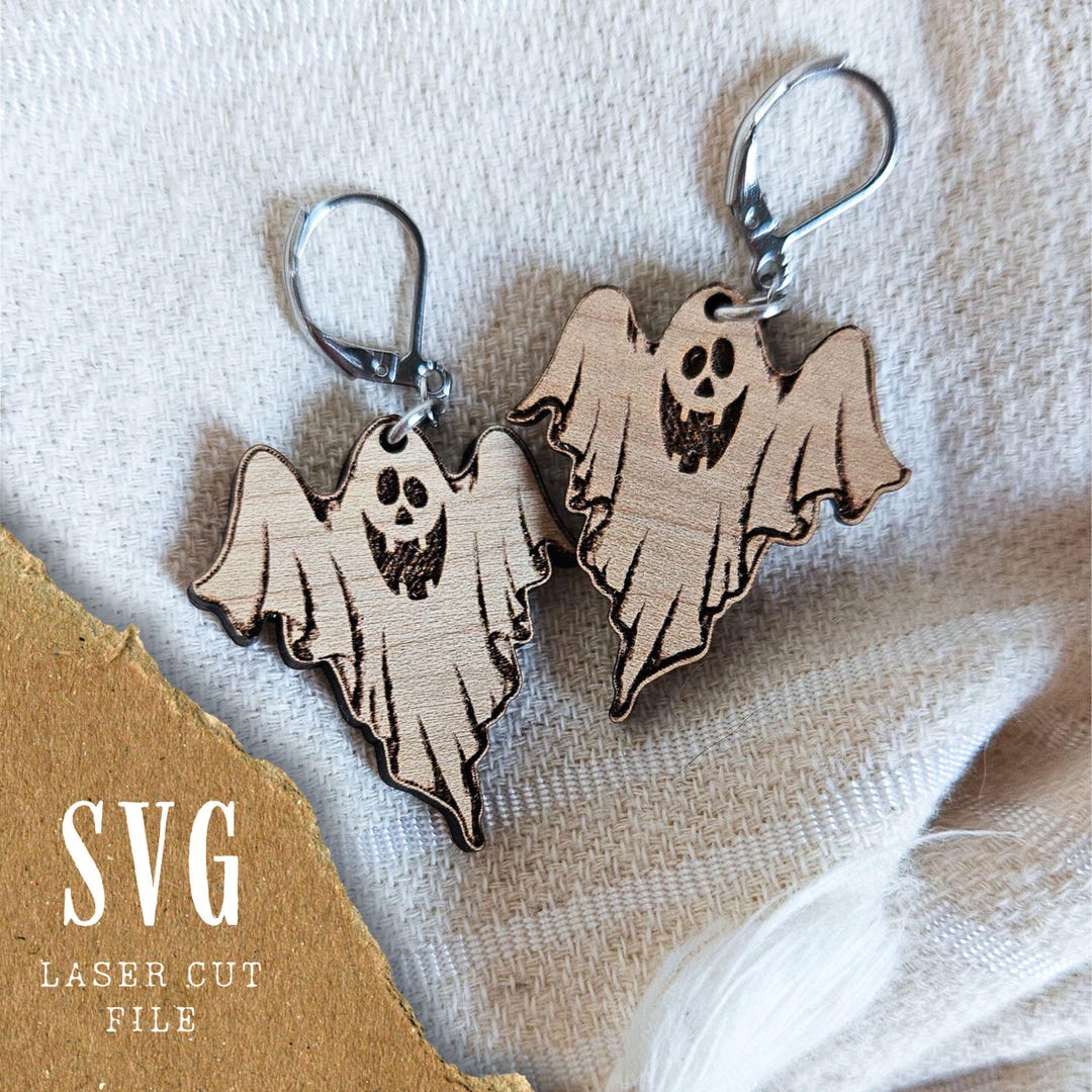 Halloween Earrings SVG | Cute Ghost Earrings SVG | Halloween Laser ...