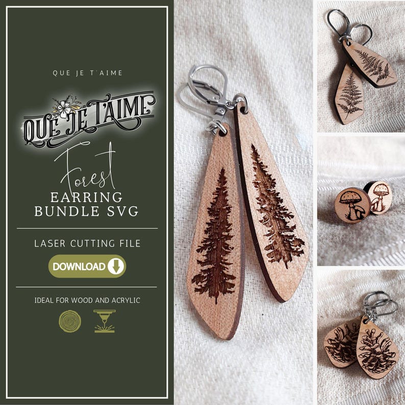 Forest Earrings SVG Bundle, Laser Cut Earrings Files, Woodland Jewelry ...