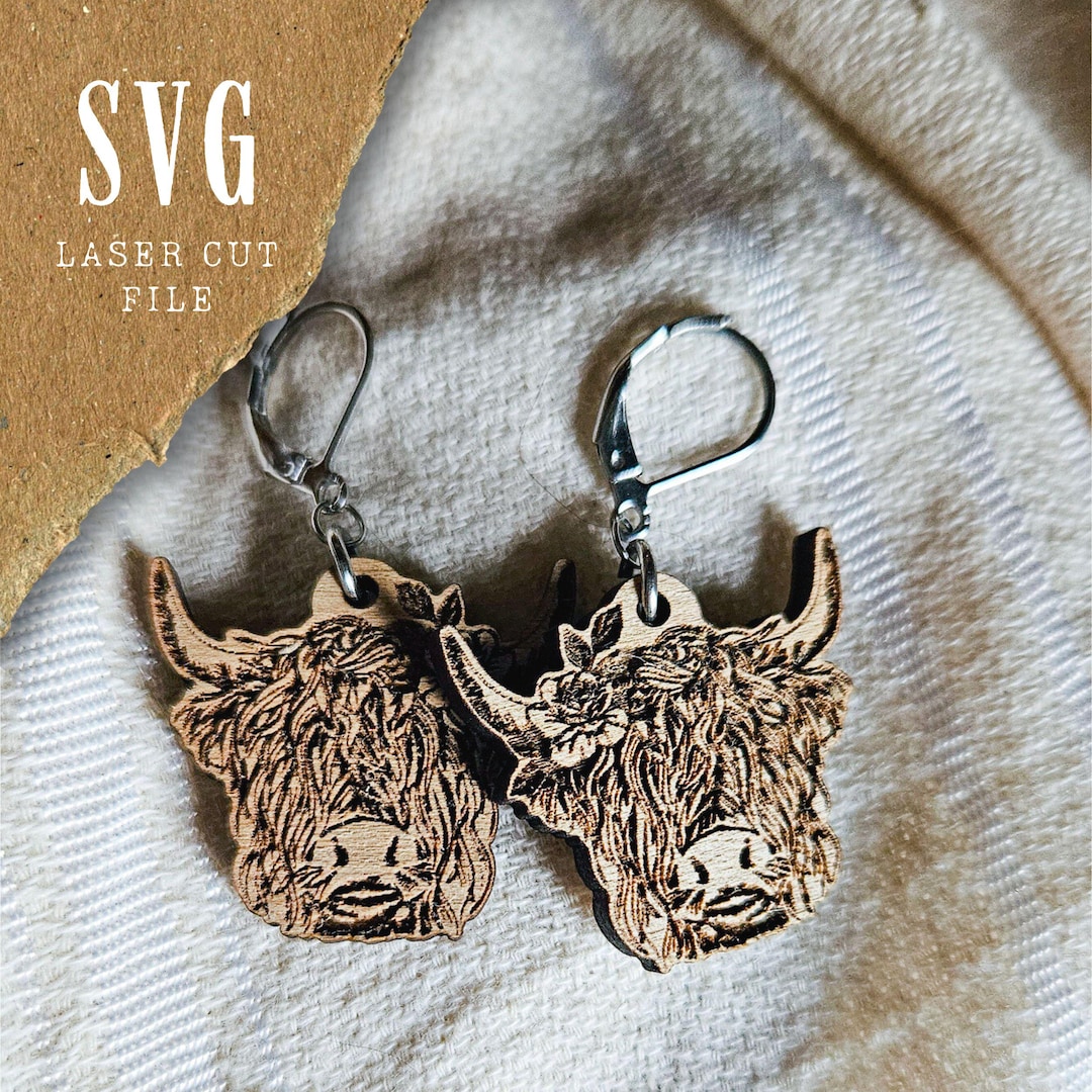 Highland Cow Earrings SVG | Cow Head SVG | Wooden Earrings SVG ...