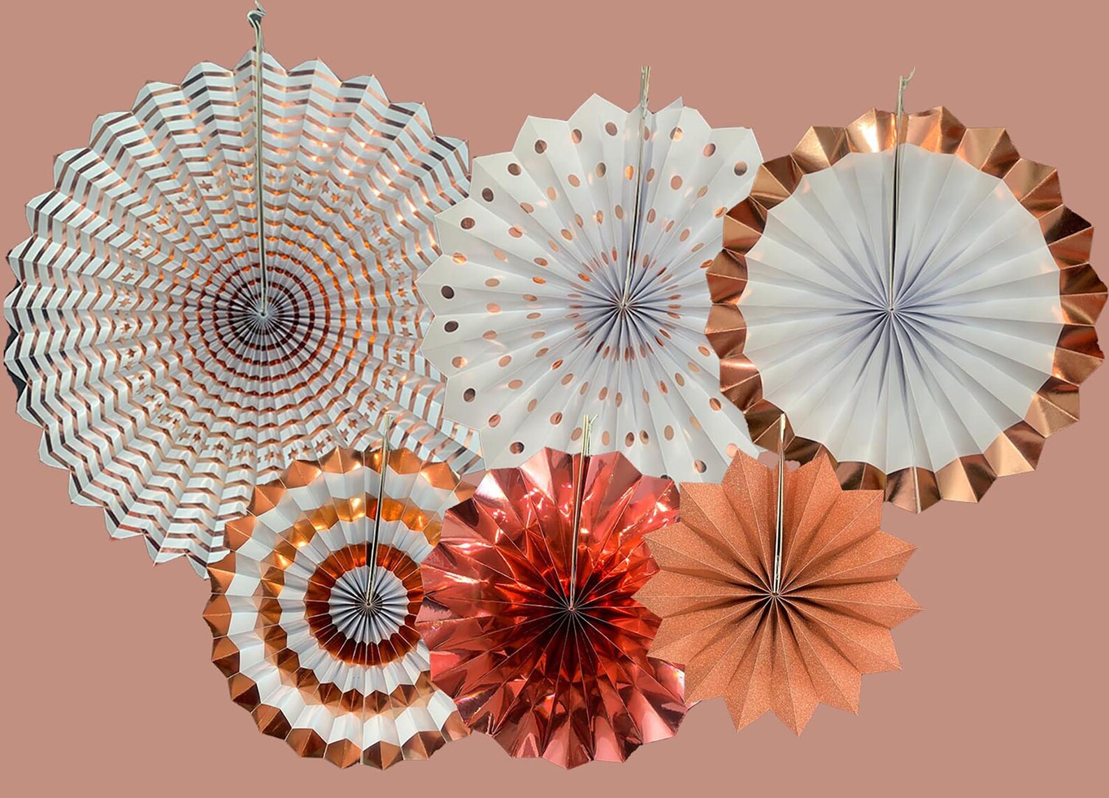 Rose Gold Foil Paper Fans Rose Gold Round Fans Paper | Etsy