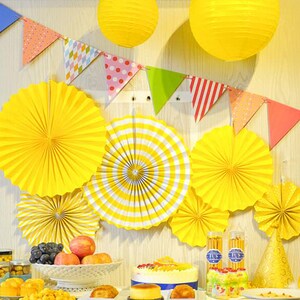 Yellow Paper Fans | Paper Rosettes | Paper Fan Backdrop | Pinwheel ...