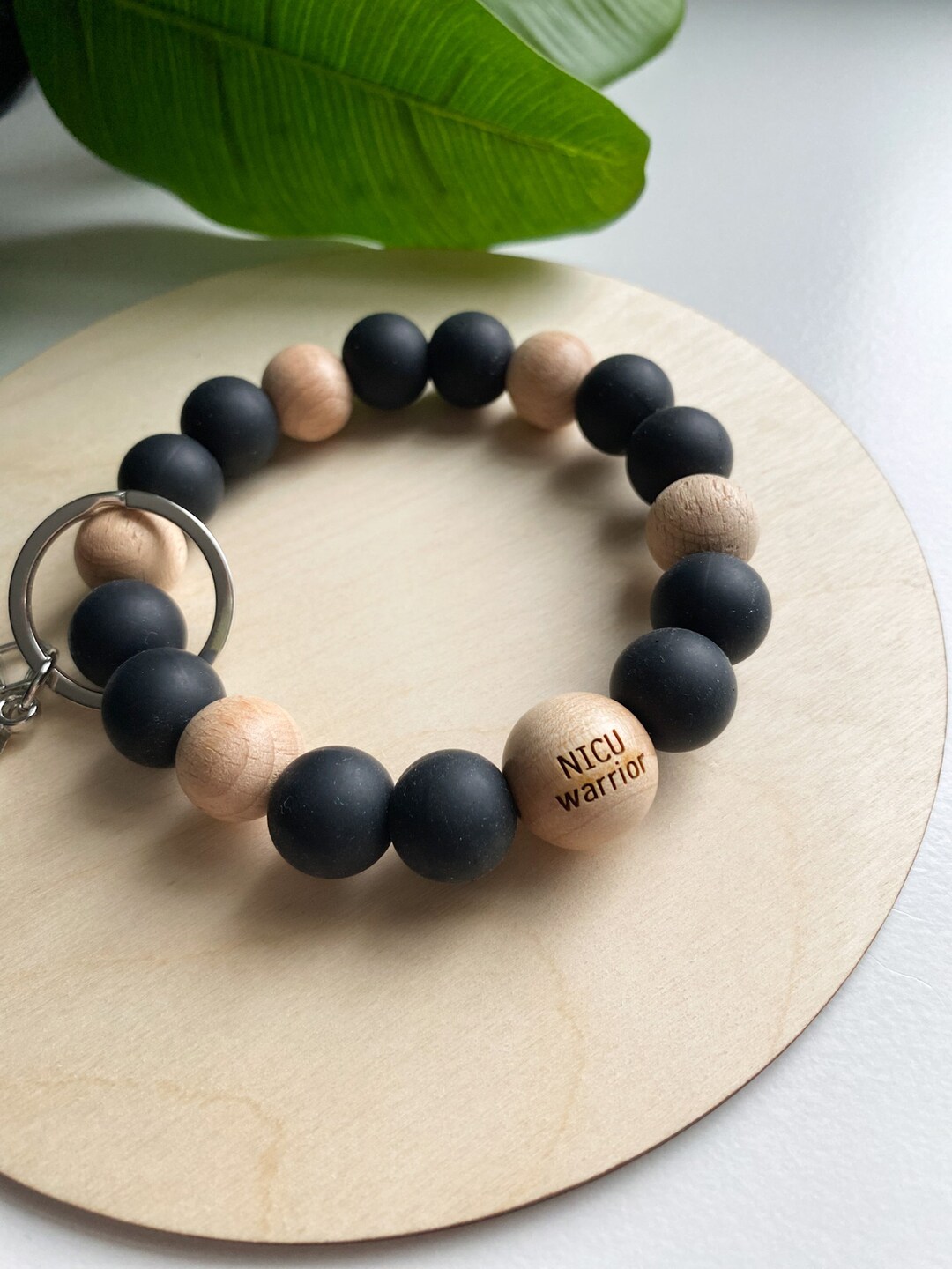 NICU Warrior Silicone Beaded Keychain Bracelet, Silicone and Wood ...