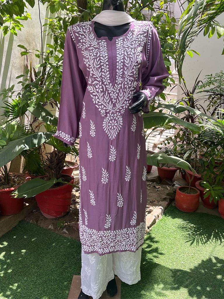 Women Handmade Chikankari Muslin Straight Kurta Ethnic Wear Lucknowi ...