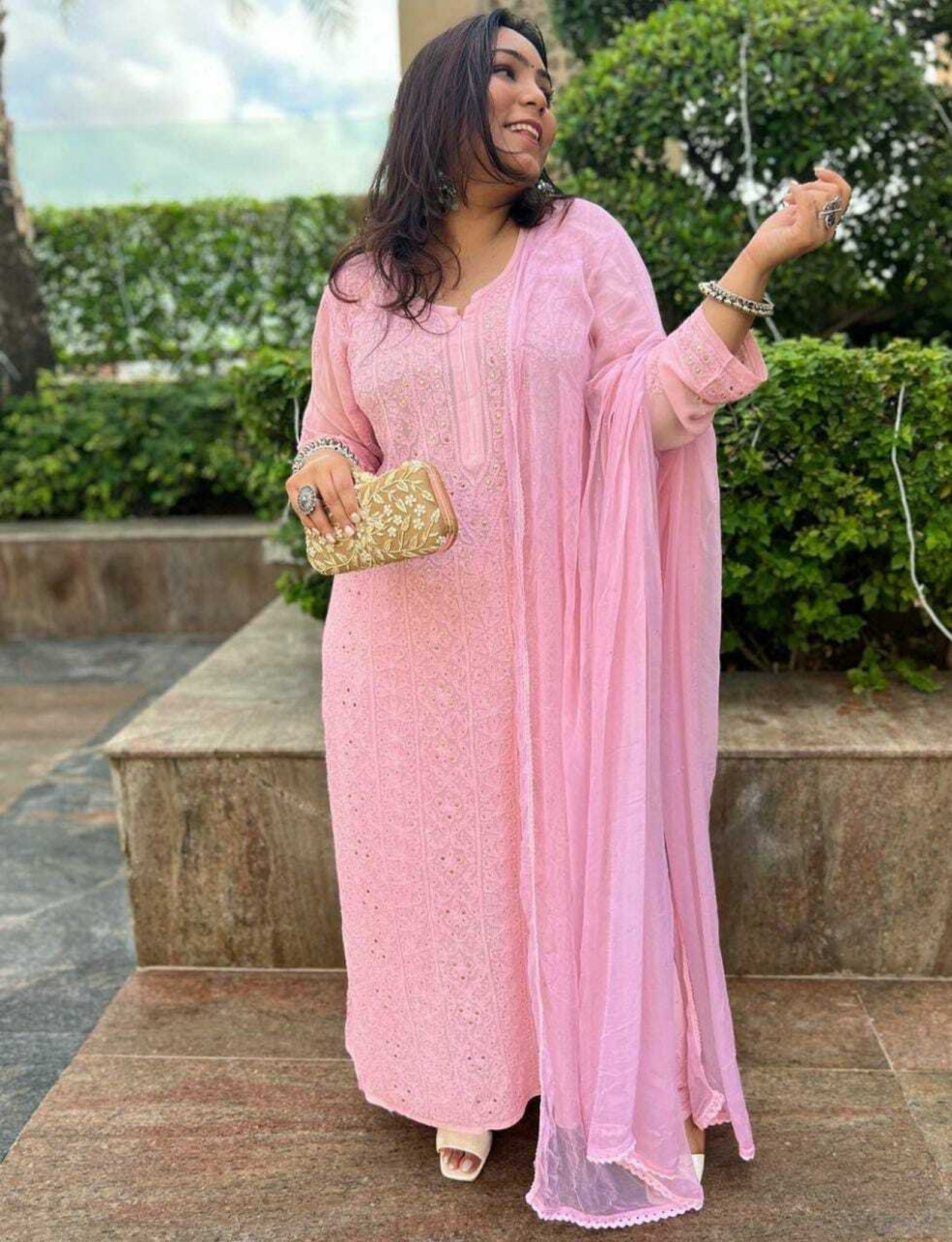 Free Inner Women Chikankari Viscose Georgette Kurta Sharara With ...