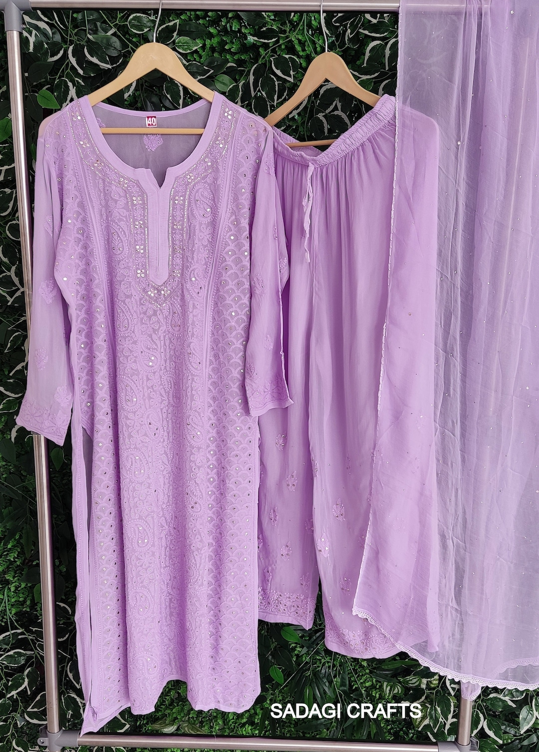 Handmade Mukaish Viscose Kurta Palazzo Set: Lucknowi Chikankari Ethnic ...