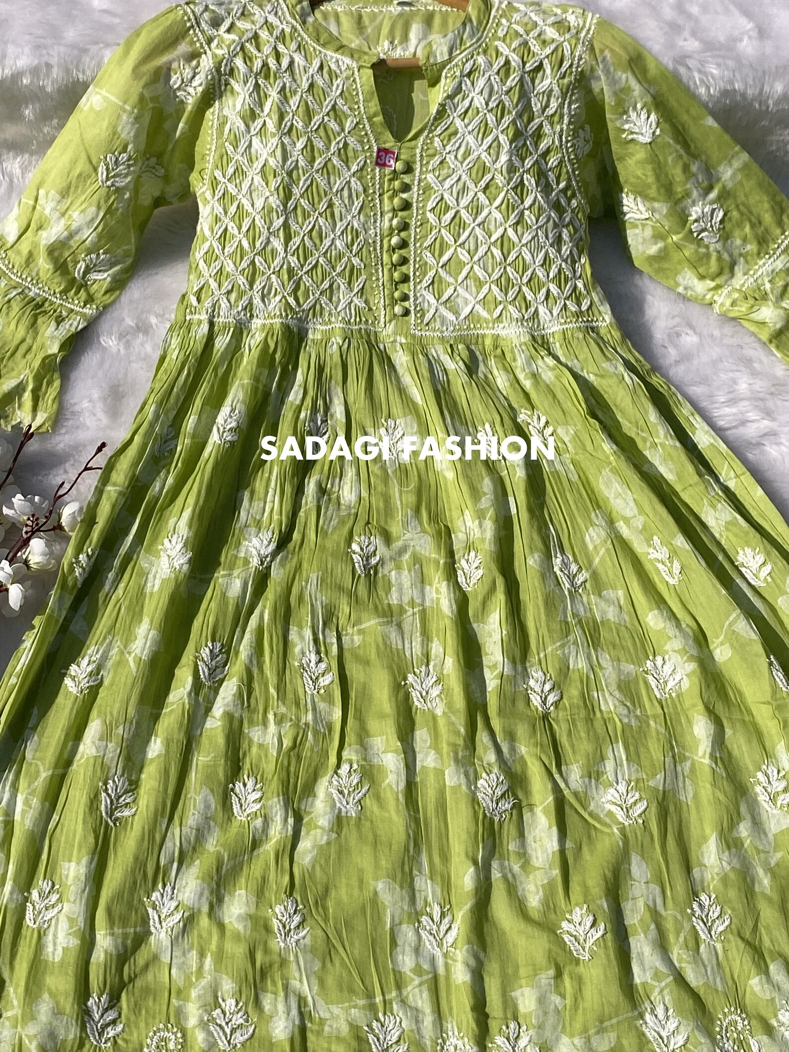 Women Handmade Lucknowi Chikankari Cotton Anarkali Kurta - Etsy