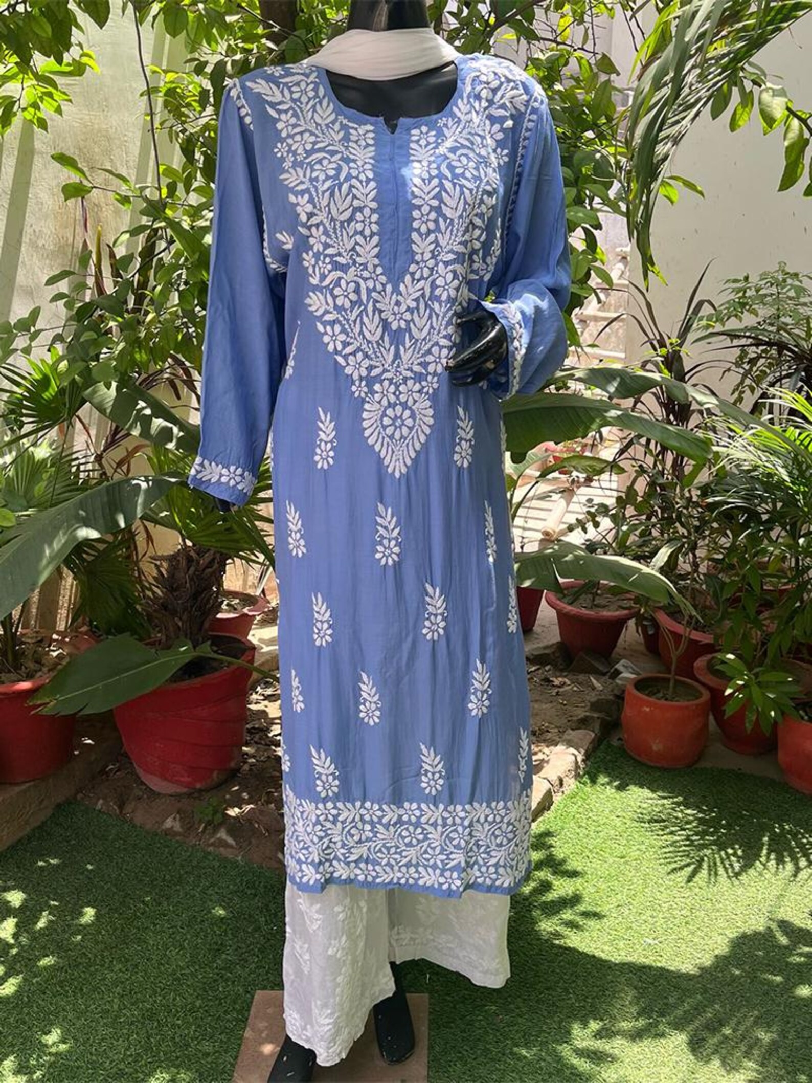 Women Handmade Chikankari Muslin Straight Kurta Ethnic Wear Lucknowi ...