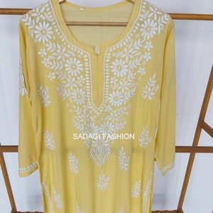 Women Handmade Chikankari Modal Straight Kurti Ethnic Wear Lucknowi ...