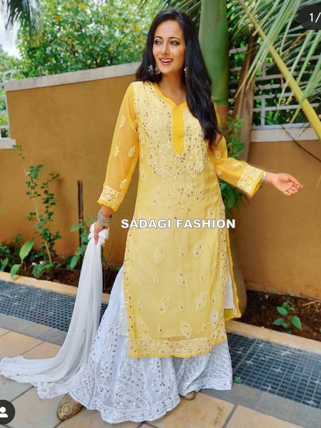 Free Inner Women Handmade Georgette Gota Patti Kurti Sharara Set With ...