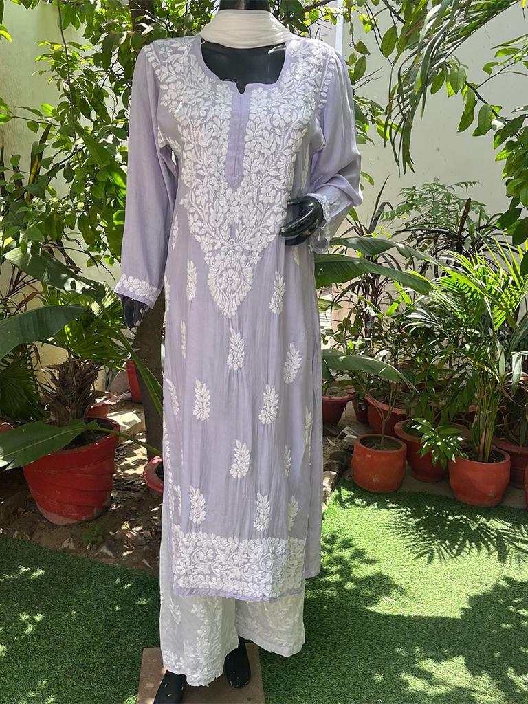 Women Handmade Chikankari Muslin Straight Kurta Ethnic Wear Lucknowi ...